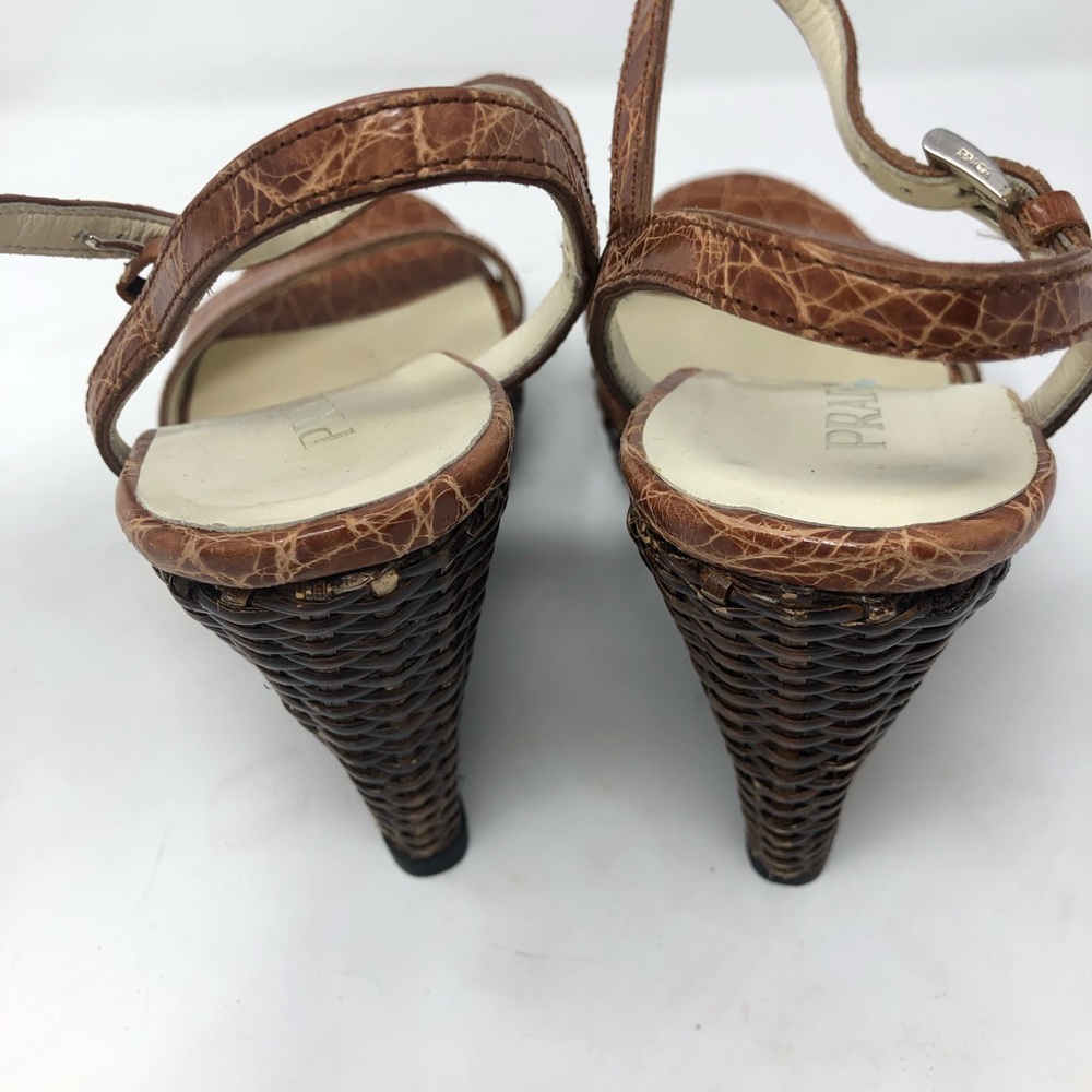 Prada Raffia And Croc Embossed Leather Wedges - Gem